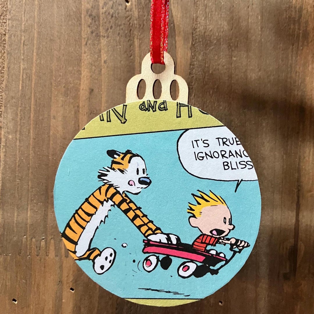 Calvin and Hobbes Recycled Book Page Wooden Gift Tag/ornament - Etsy