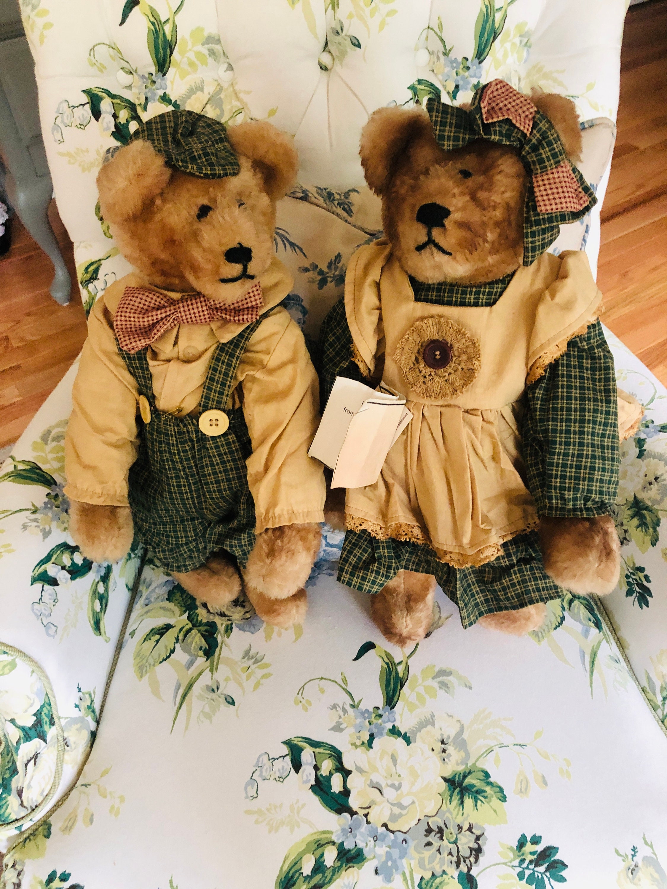 Vintage Mr. & Mrs. Teddy Bears With Handmade Rocking Bench - Etsy