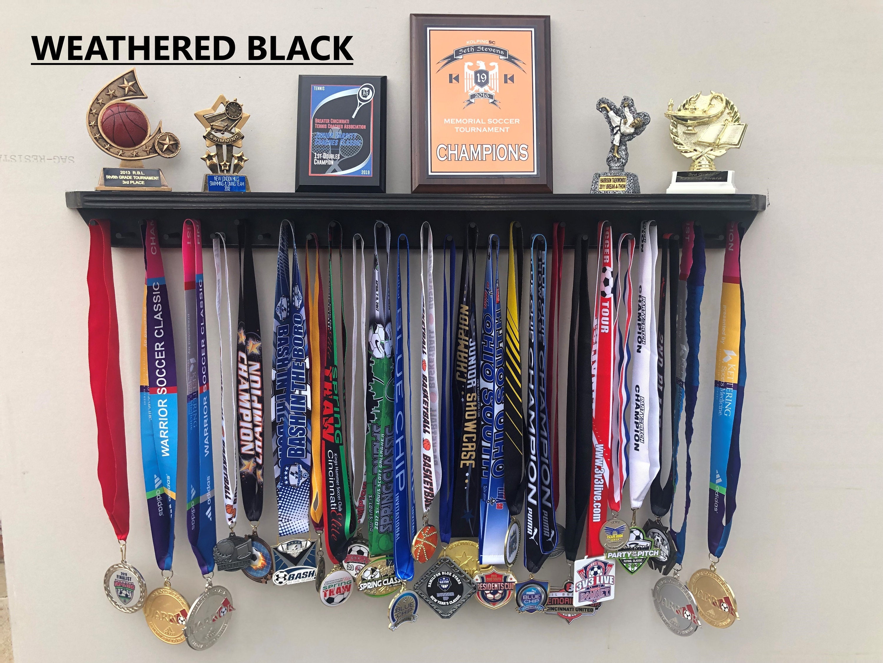 Shelving 3ft Weathered Black Trophy shelf easy mounting 5 stains Made ...