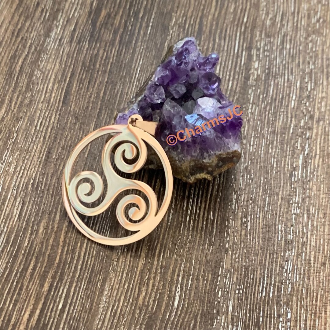 Stainless Steel Rose Gold Plated Round Triskelion Celtic Symbol ...