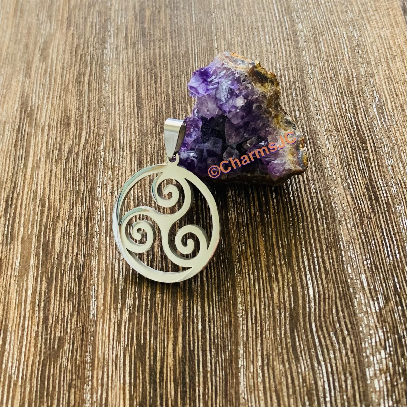 Stainless Steel Round Triskelion Celtic Symbol (trinity) Charm Pendant ...