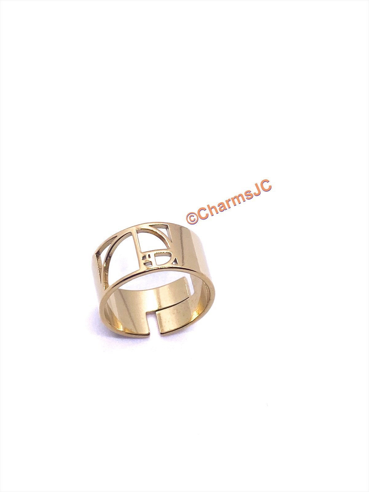 FIBONACCI Gold Stainless Steel Adjustable Ring, Golden Ratio, Sacred ...