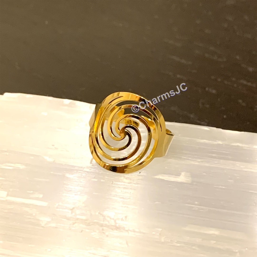 VORTEX RING Gold Plated Stainless Steel Adjustable, Spiral Torus Vortex ...
