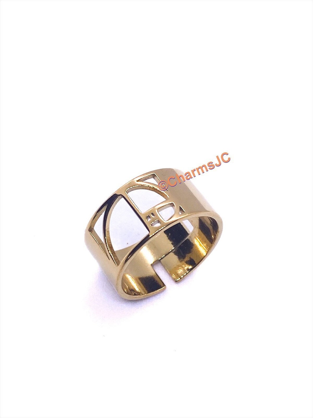 FIBONACCI Gold Stainless Steel Adjustable Ring, Golden Ratio, Sacred ...
