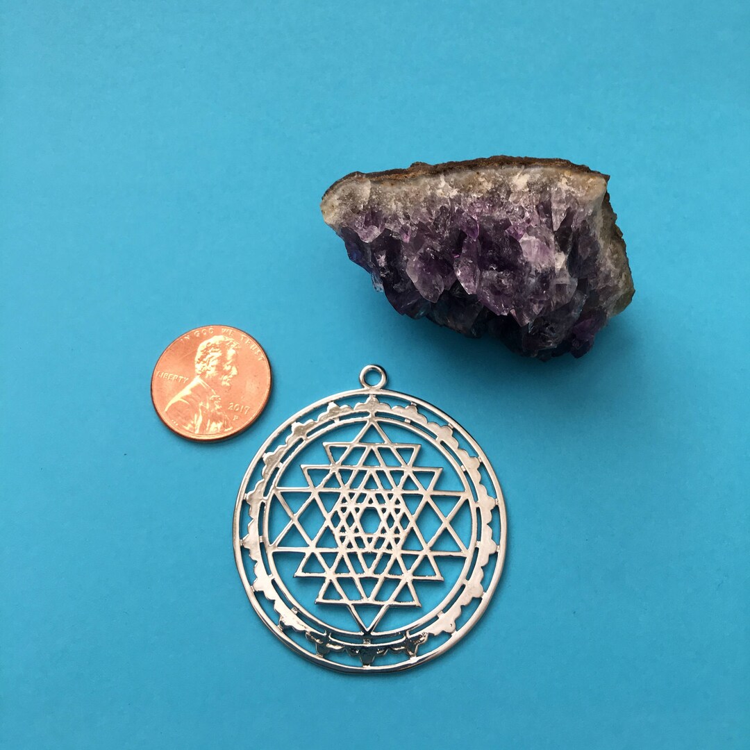 Silver Tone Plated Hollow Sri Yantra Pendant-charms, Copper Meditation ...