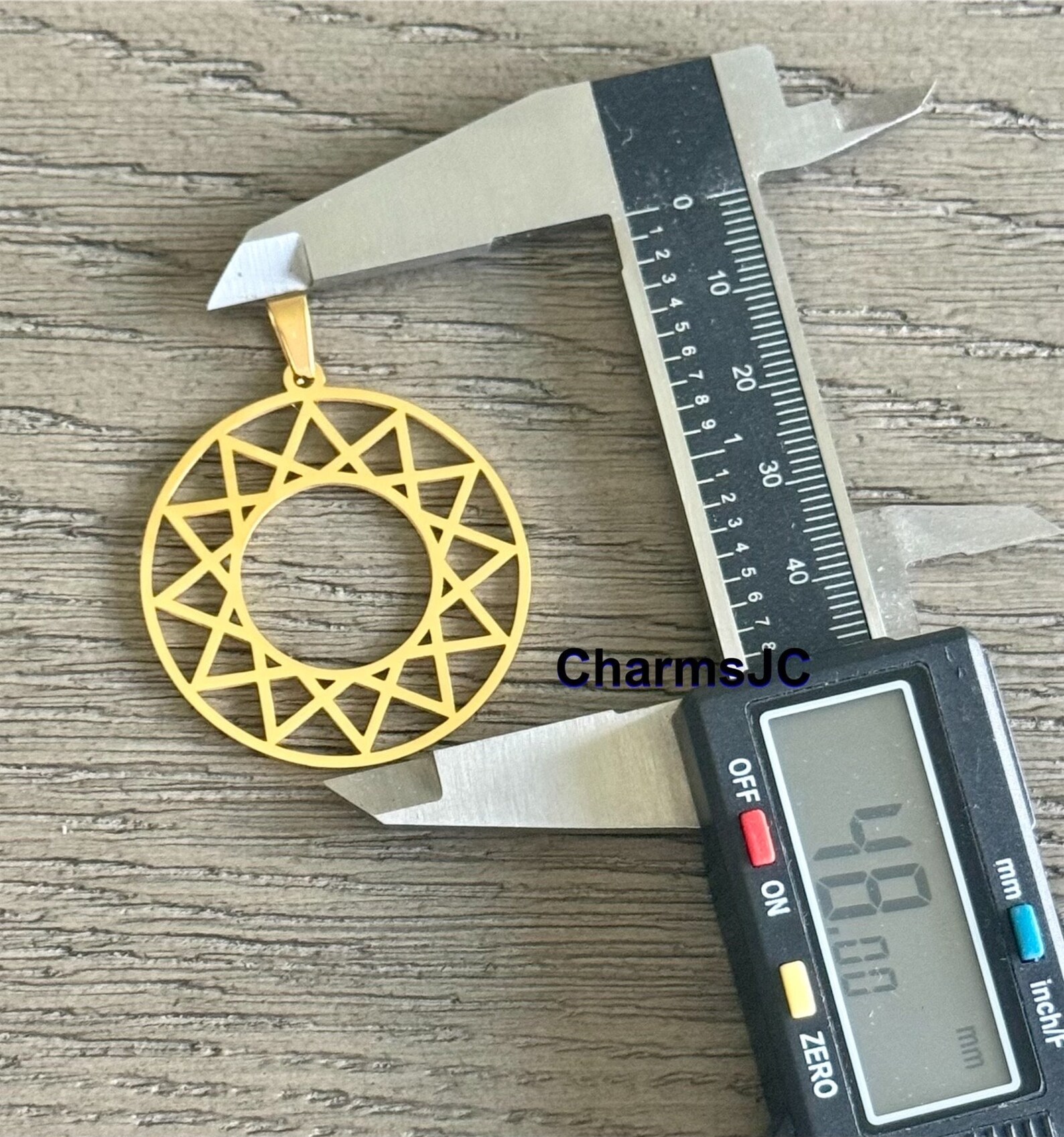 TWELVE-POINTED Star Stainless Steel Gold Plated Charm, Kabbalah ...
