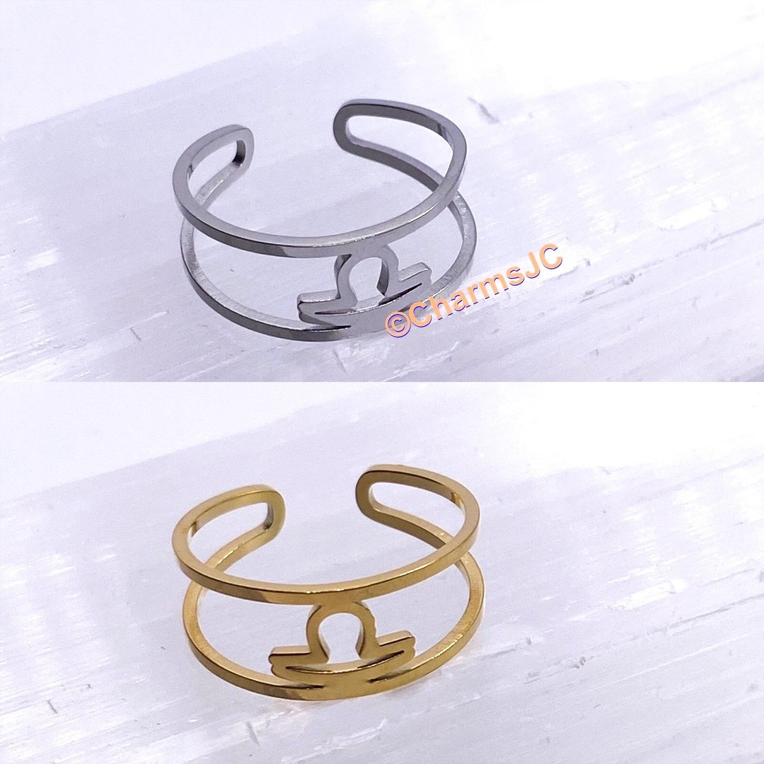 Libra Zodiac Ring: Adjustable Stainless Steel Horoscope Jewelry - Etsy