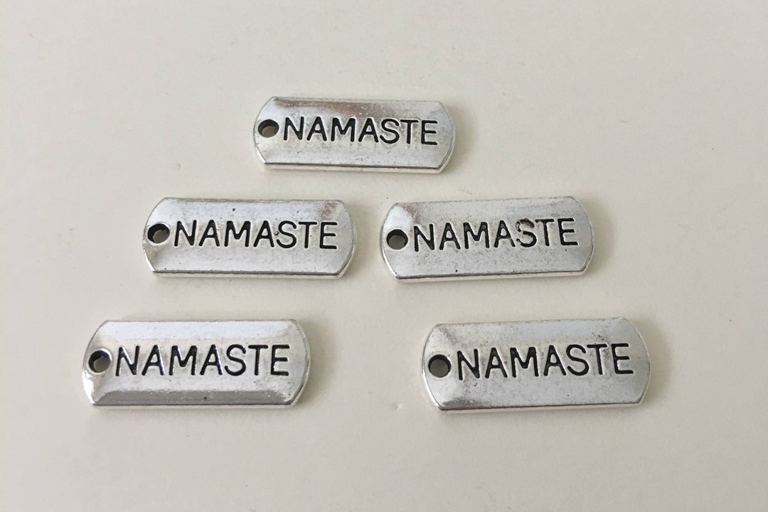 FIVE (05) NAMASTE Engraved Tag Charms Antique Silver Tone - Etsy