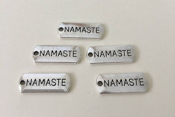 FIVE 05 NAMASTE Engraved Tag Charms Antique Silver Tone | Etsy