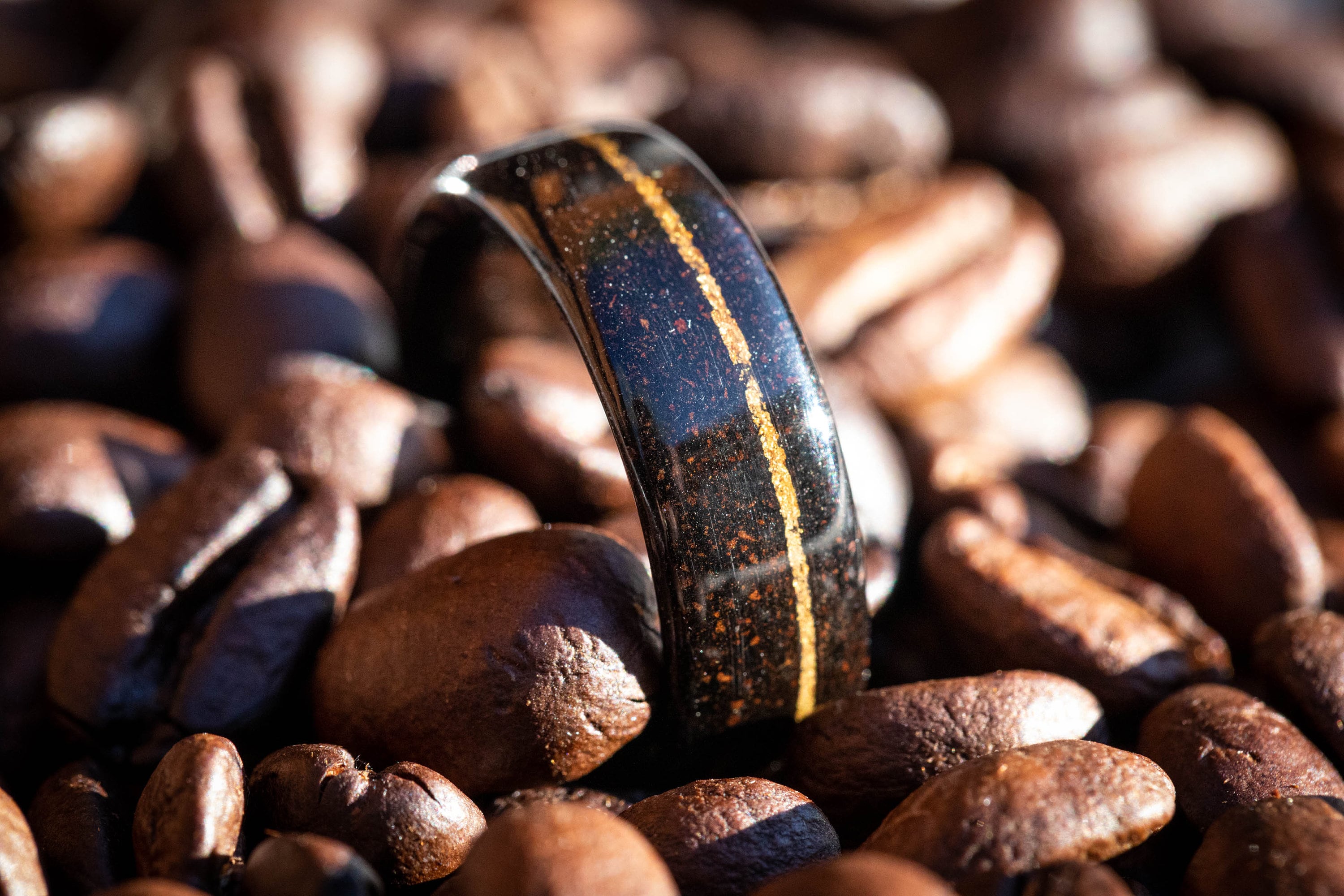 100% Coffee Coffee Ring With 24K Gold Inlay Men's or | Etsy