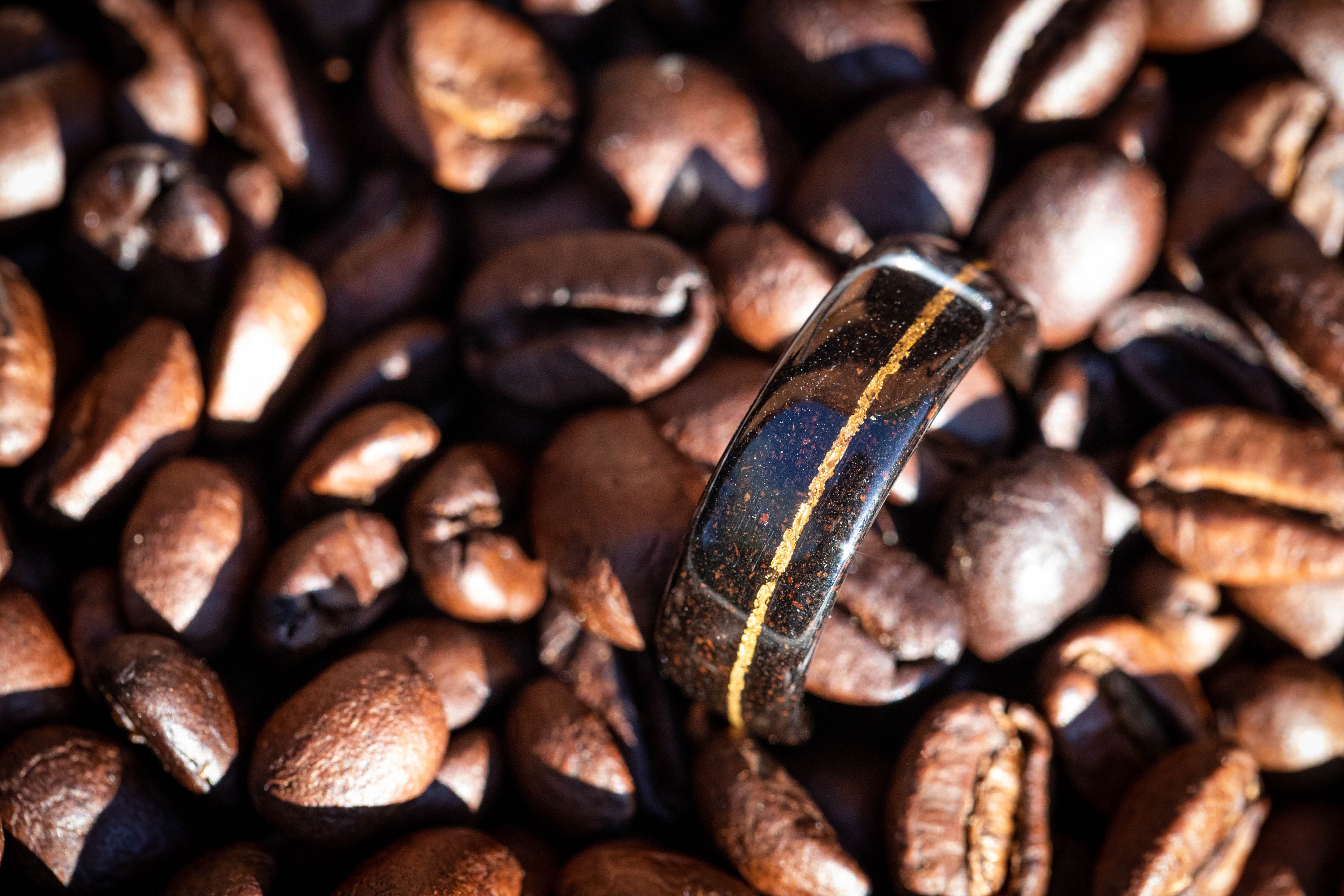 100% Coffee Coffee Ring With 24K Gold Inlay Men's or | Etsy