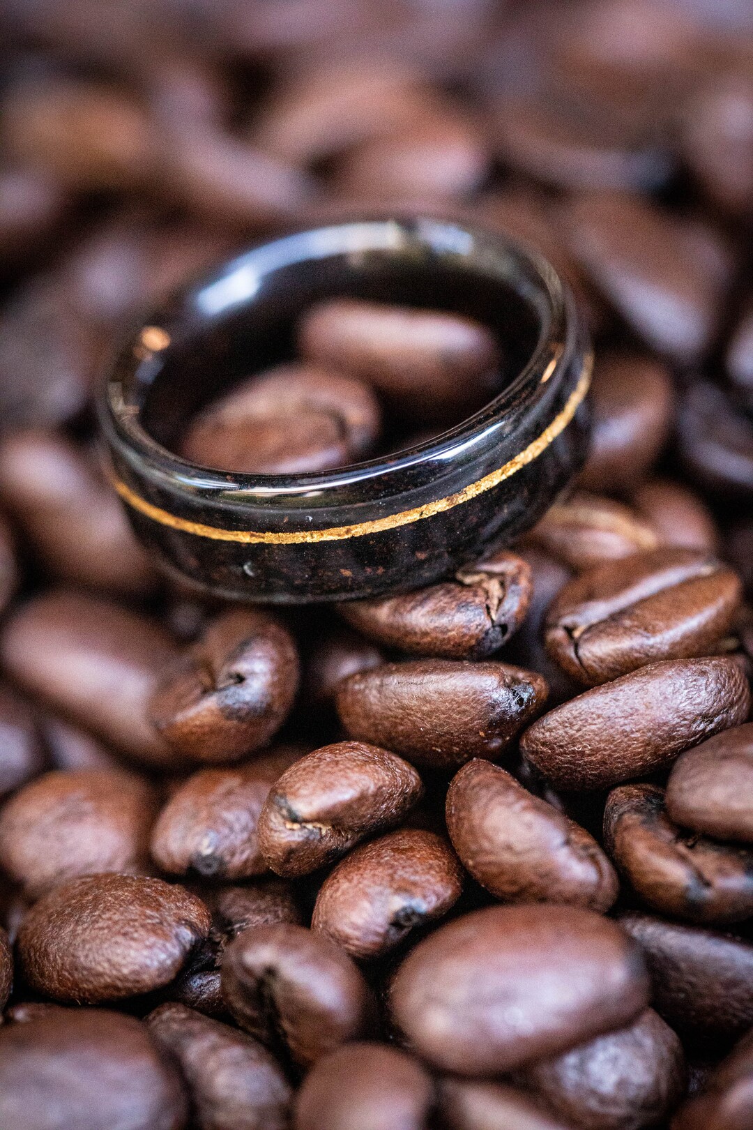 100% Coffee - Coffee Ring With 24K Gold Inlay, Men's or Woman's Ring ...
