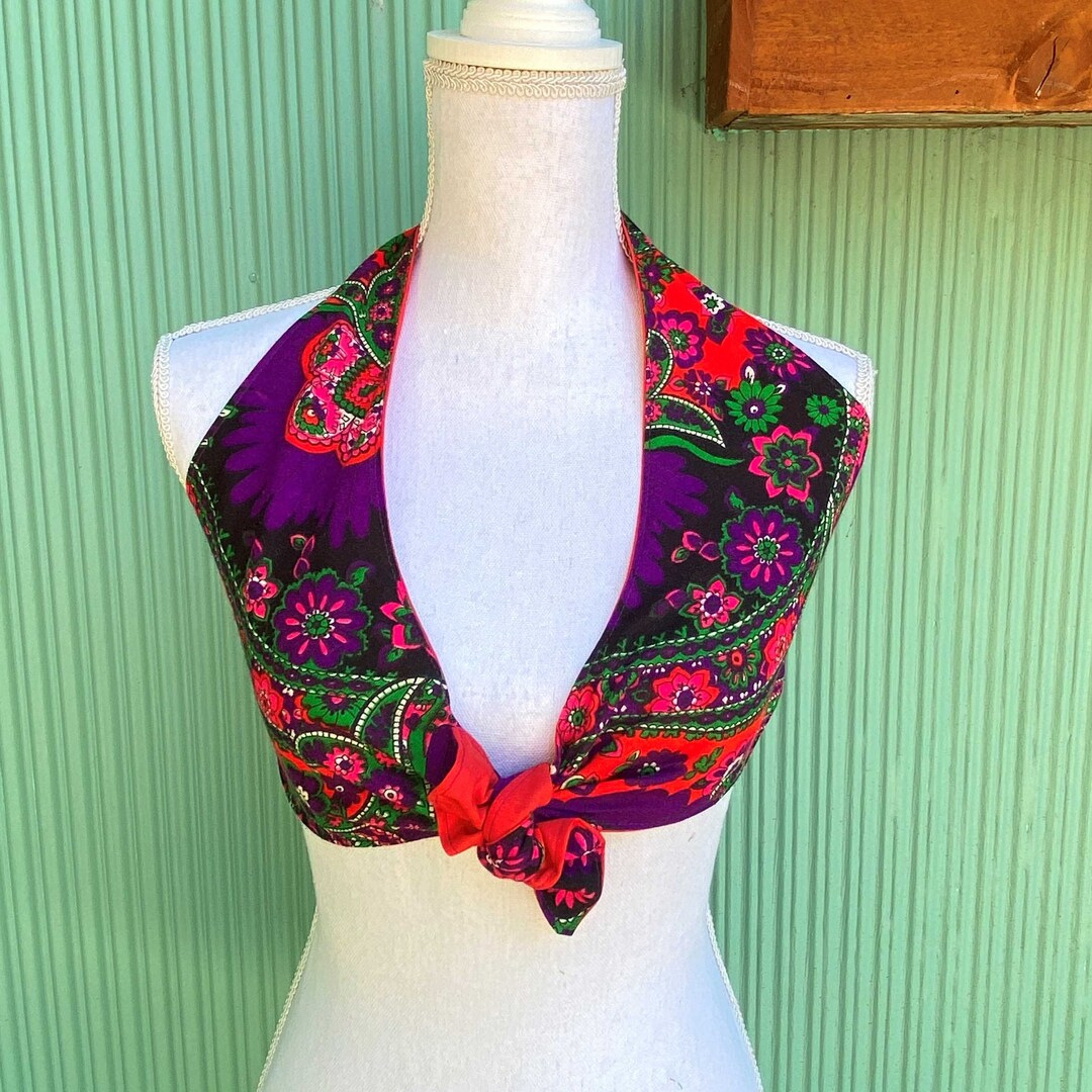 70s Retro Psychedelic Hippy Halter Top Size XS 31 32 Bust - Etsy