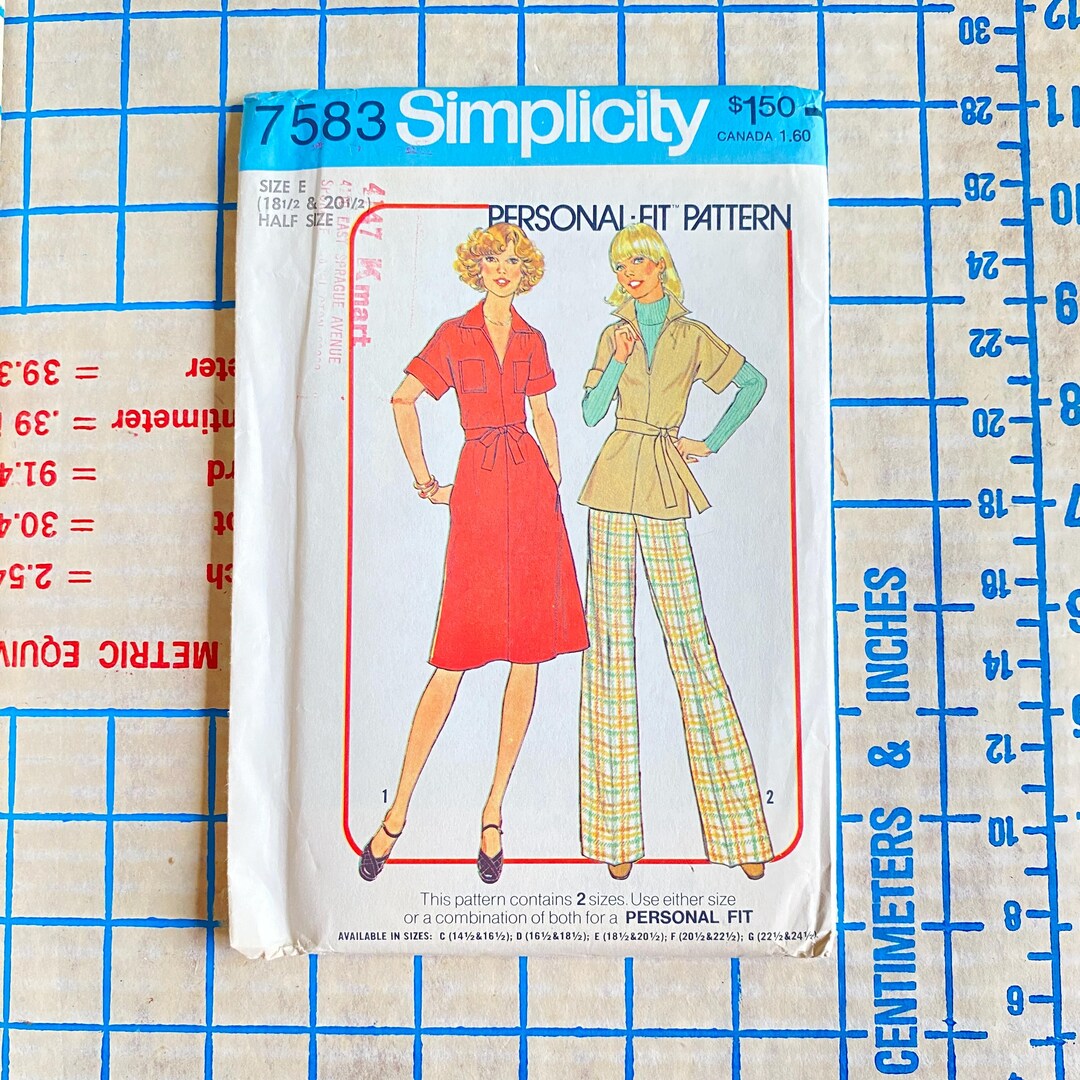 Womens Uncut 1970s Dress Top Pants Pattern Half Size 18 20 Simplicity ...