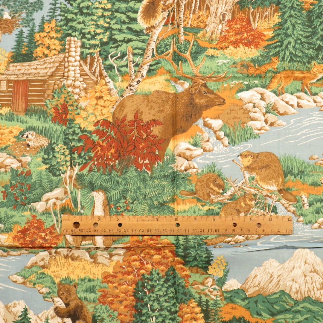 1 YD Vintage Northwoods Animals Fabric Cotton - Etsy