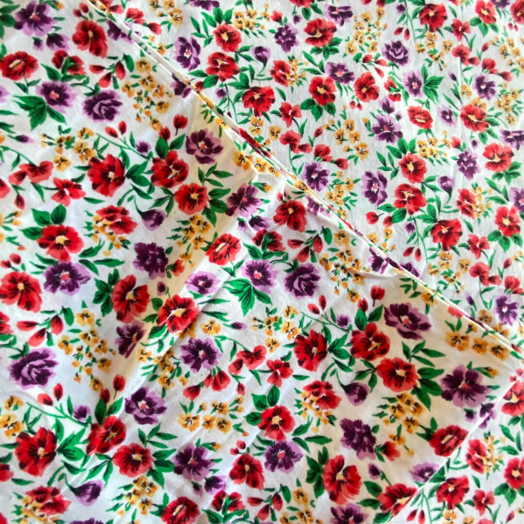 BTY Small Print Floral Fabric Red Purple Cotton Print - Etsy