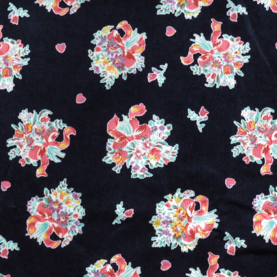 Vintage Floral Pinwale Corduroy Fabric Navy Blue 1 YD - Etsy