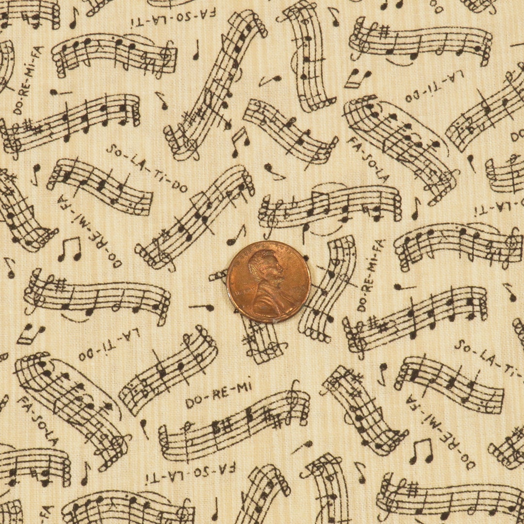 Vintage Music Notes Bars Fabric Light Beige Cotton 18x44 - Etsy
