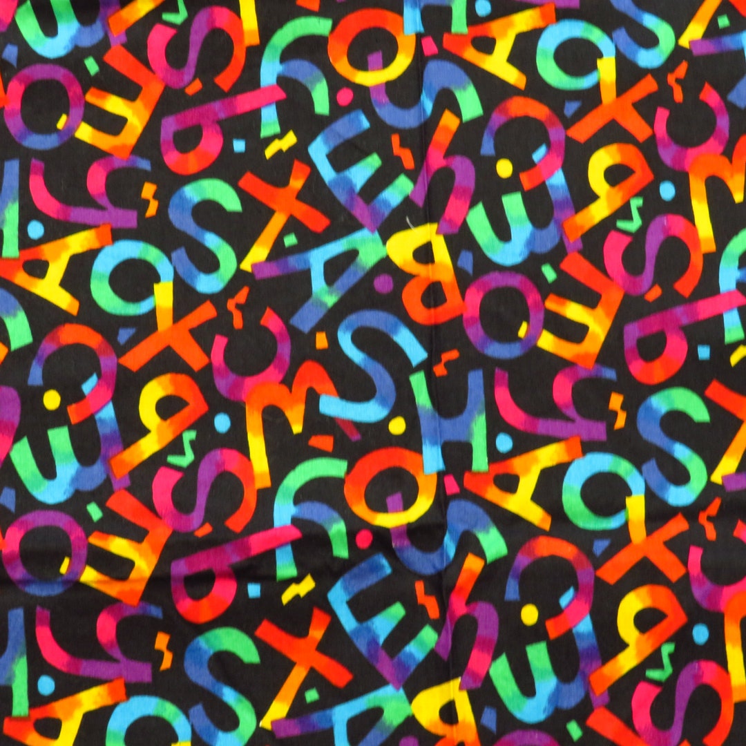 Novelty Alphabet Fabric Multicolor on Black Cotton BTY - Etsy