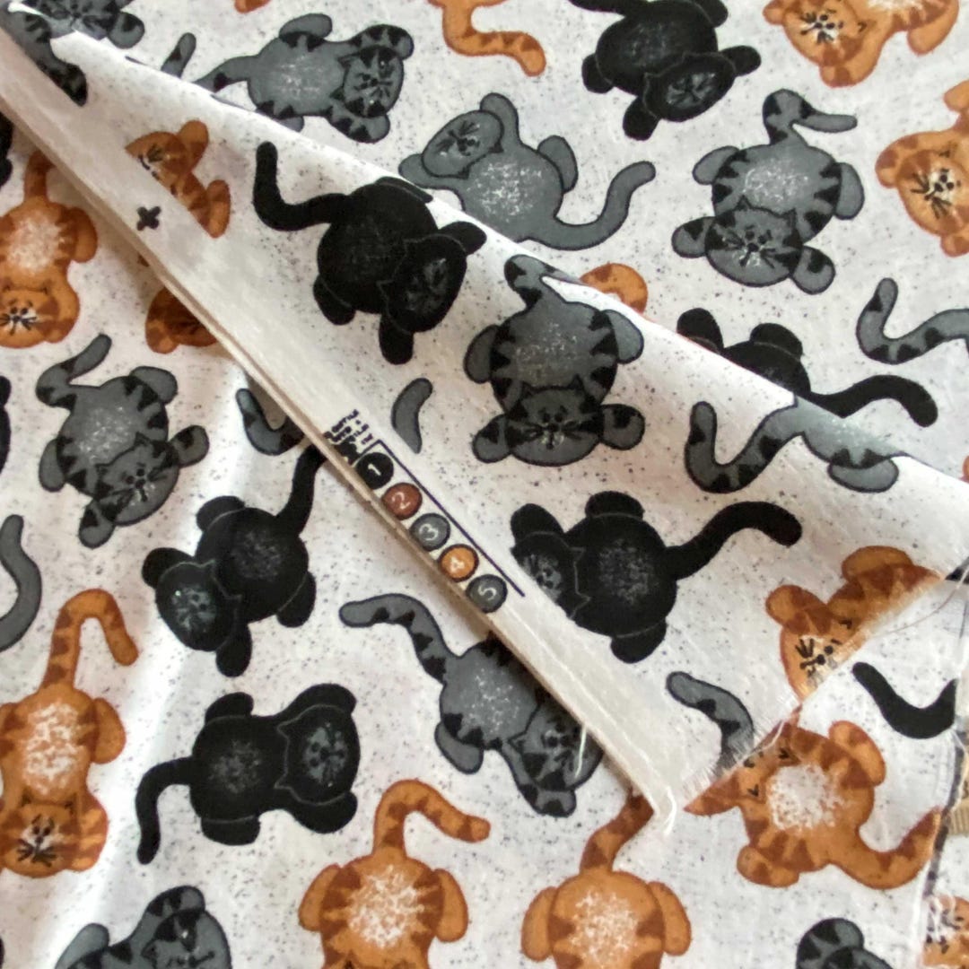 Vintage Black Gray Brown Tabby Cat Fabric Cotton 17x44 - Etsy