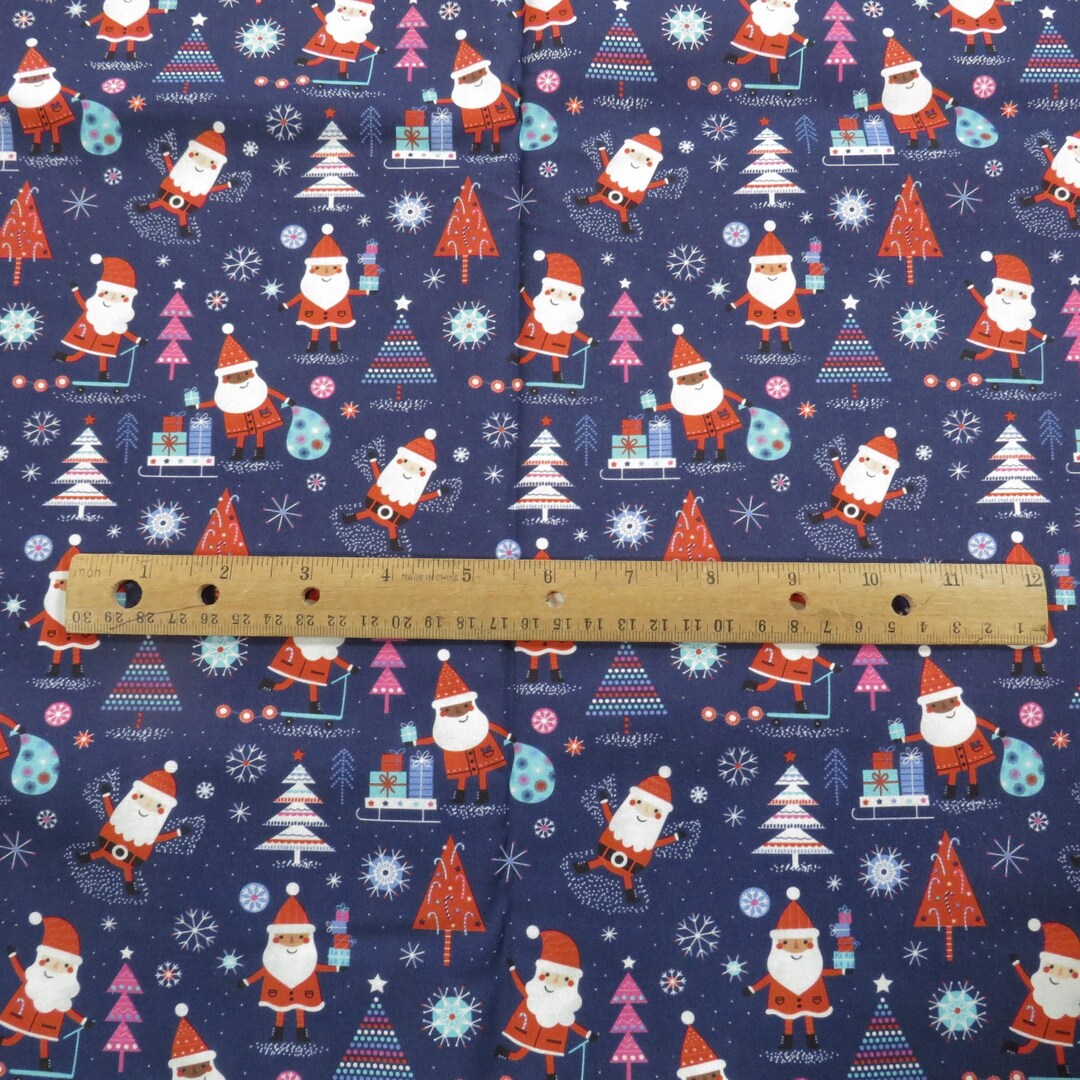 BTY Mod Christmas Santa Toss Fabric Dark Blue Cotton - Etsy