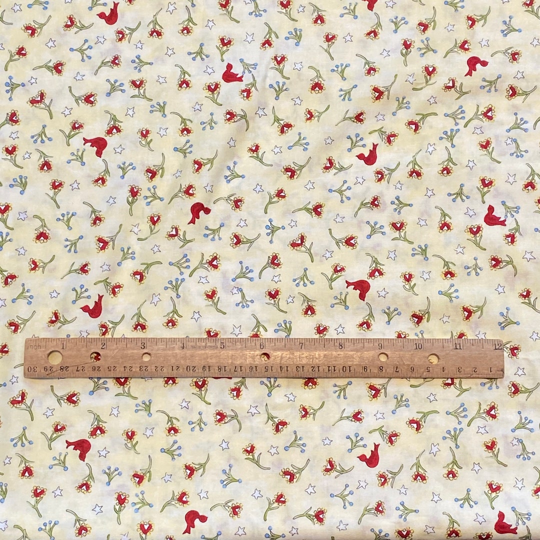Heart Flowers Red Birds Cotton Fabric Glory Gardens Yellow BTY - Etsy
