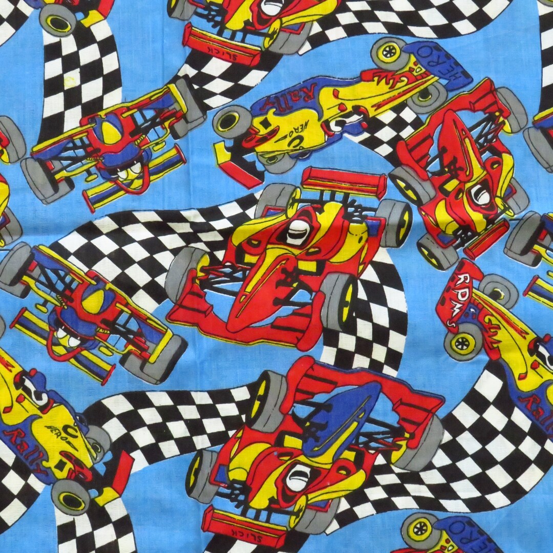 Vintage Novelty Kids Drag Race Car Fabric Blue Cotton 1.4 YD - Etsy