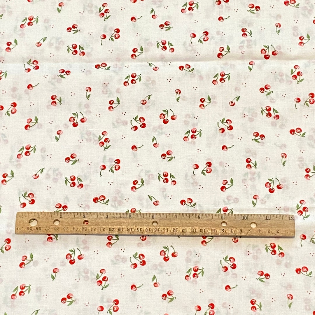 Cherry Print Fabric on Bright White MBT Cotton 1.4 YD - Etsy