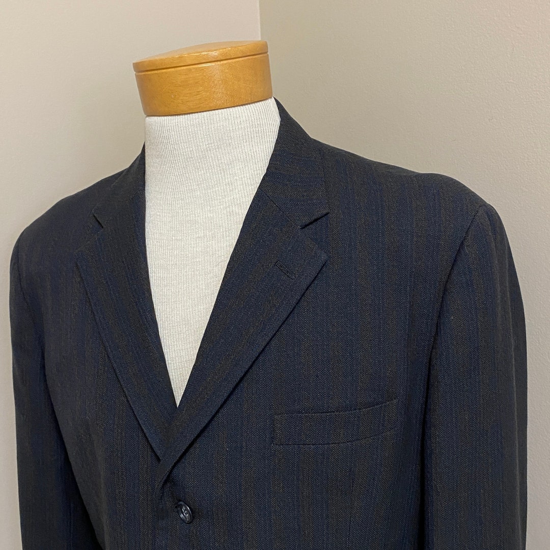 Mens 1970s Vintage Reine Wolle German Sport Cost Striped Approx 42S 42R ...