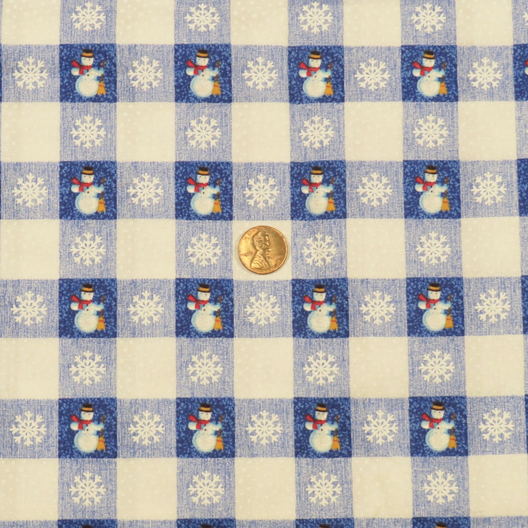 Vintage Snowman Check Fabric VIP Cranston Blue White Cotton 1 YD - Etsy