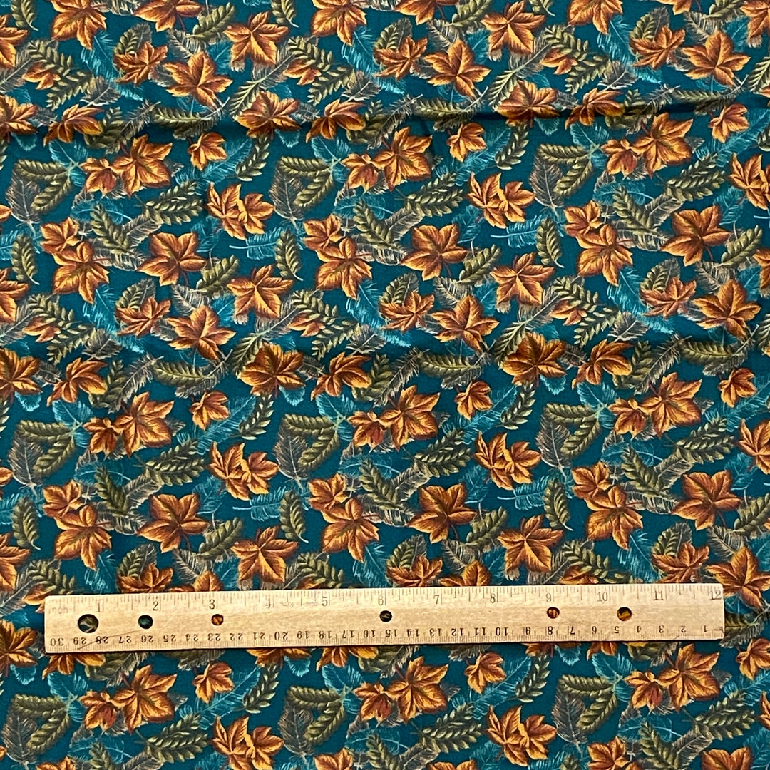 Vintage Leaf Print Fabric Classic Cottons Teal 35x45 - Etsy