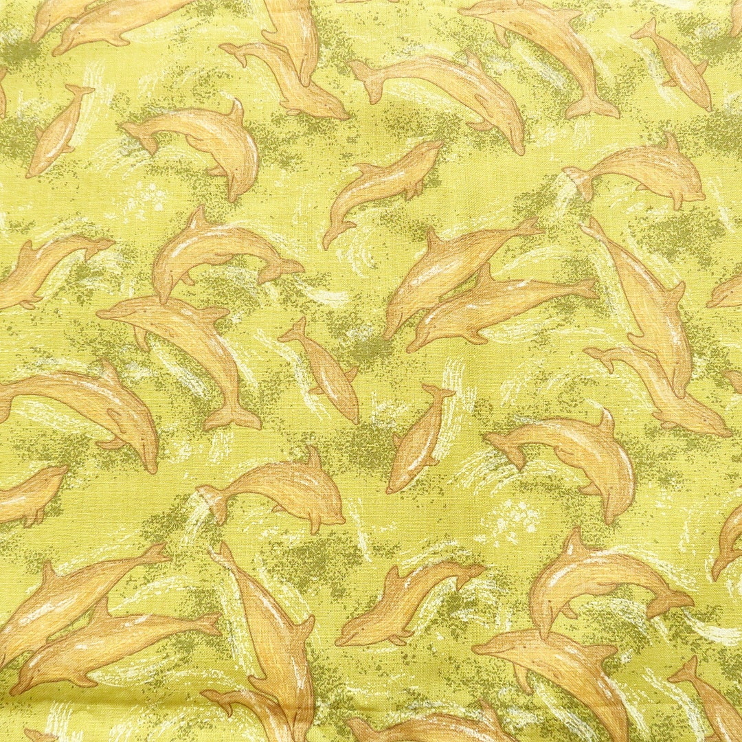 Dolphin Print Fabric Muted Green Cotton 1.4 YD - Etsy