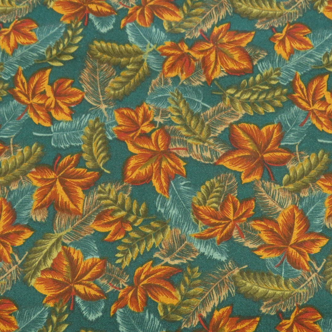 Vintage Leaf Print Fabric Classic Cottons Teal 35x45 - Etsy
