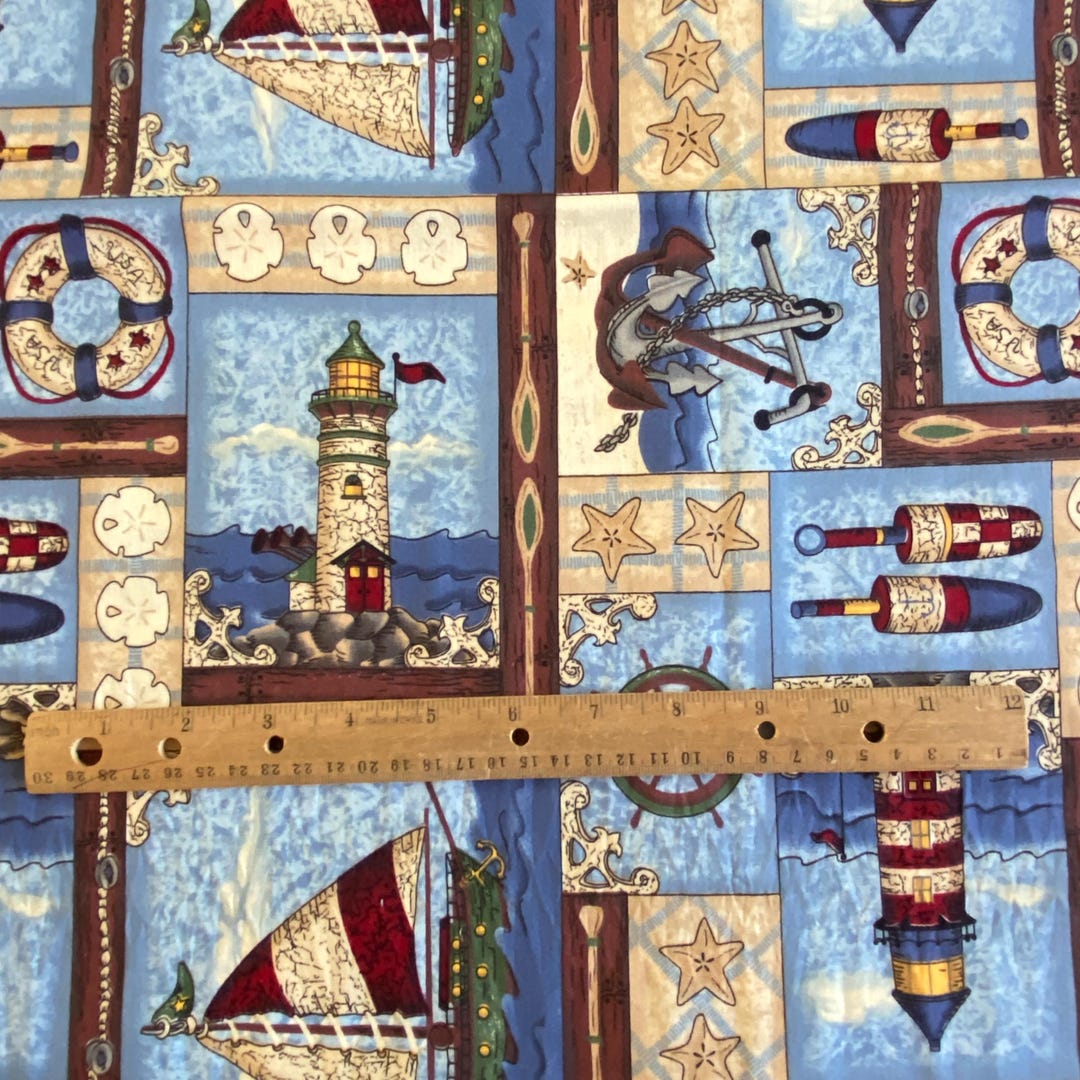 Nautical Lighthouses Fabric Blue Quilting Cotton 21x44 - Etsy