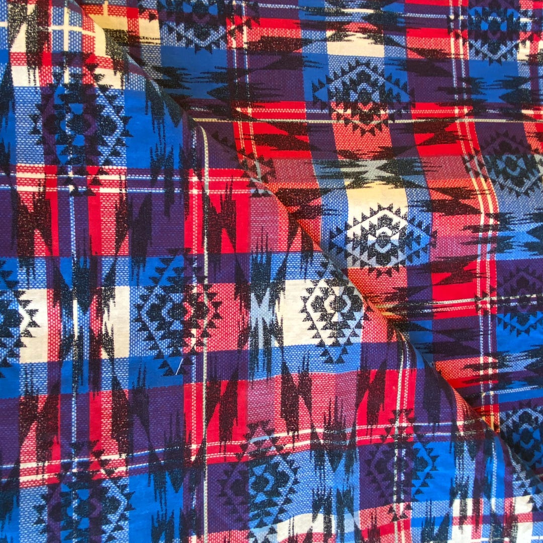 BTY Vintage Southwest Aztec Print Fabric Red Blue Cotton - Etsy