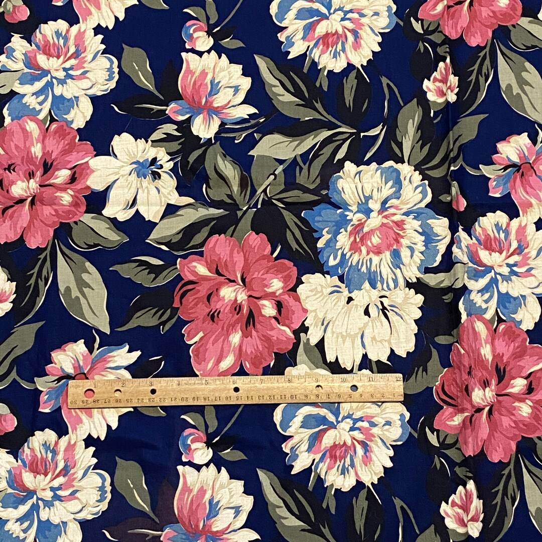 1.9 YD Dark Blue Vintage Floral Fabric Quilting Cotton - Etsy