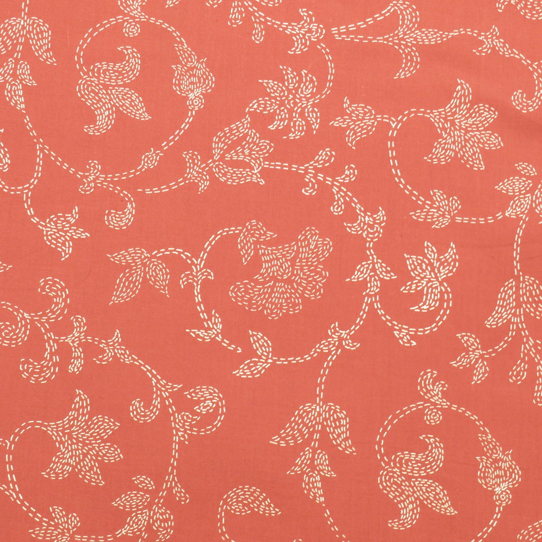 Faux Stitch Floral Fabric Muted Brick Red Cotton BTY - Etsy