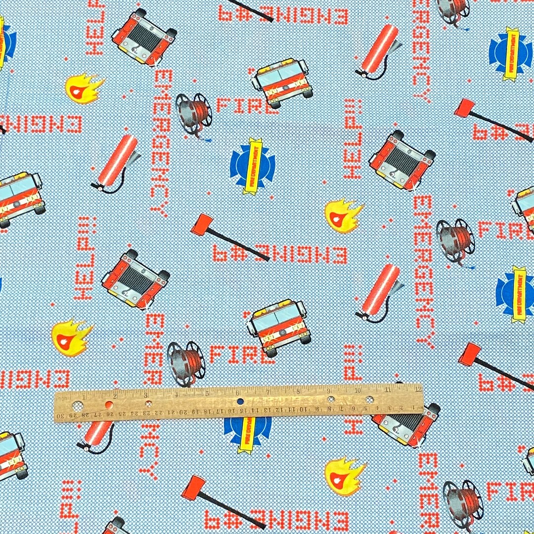 1.4 YD Juvenile Fire Engine Fabric Blue Cotton Print Springs Industries ...