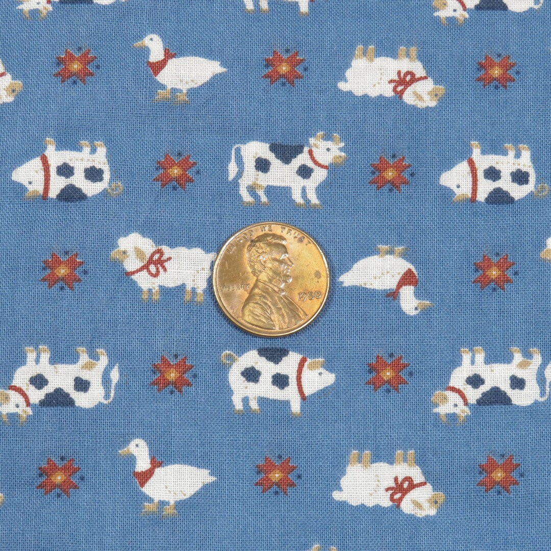 Vintage VIP Cranston Farm Animals Fabric Dusty Blue Cotton BTY - Etsy