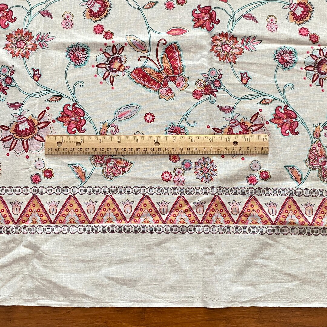 Homespun Jacobean Floral Border Fabric Cotton 34x54 - Etsy