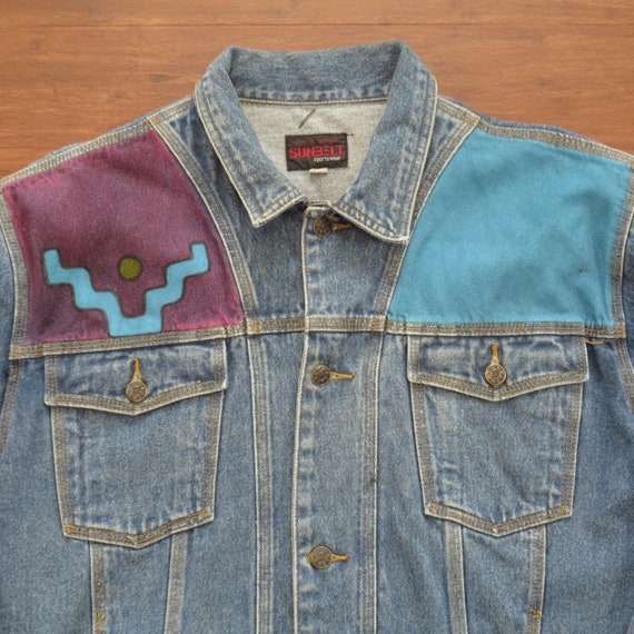 Unisex 1990s Vintage Denim Jacket Y2K Handpainted Men… - Gem