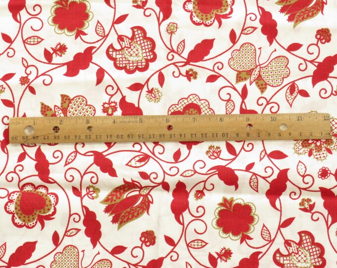 1.3 YD Red White Jacobean Floral Fabric Quilting Cotton - Etsy