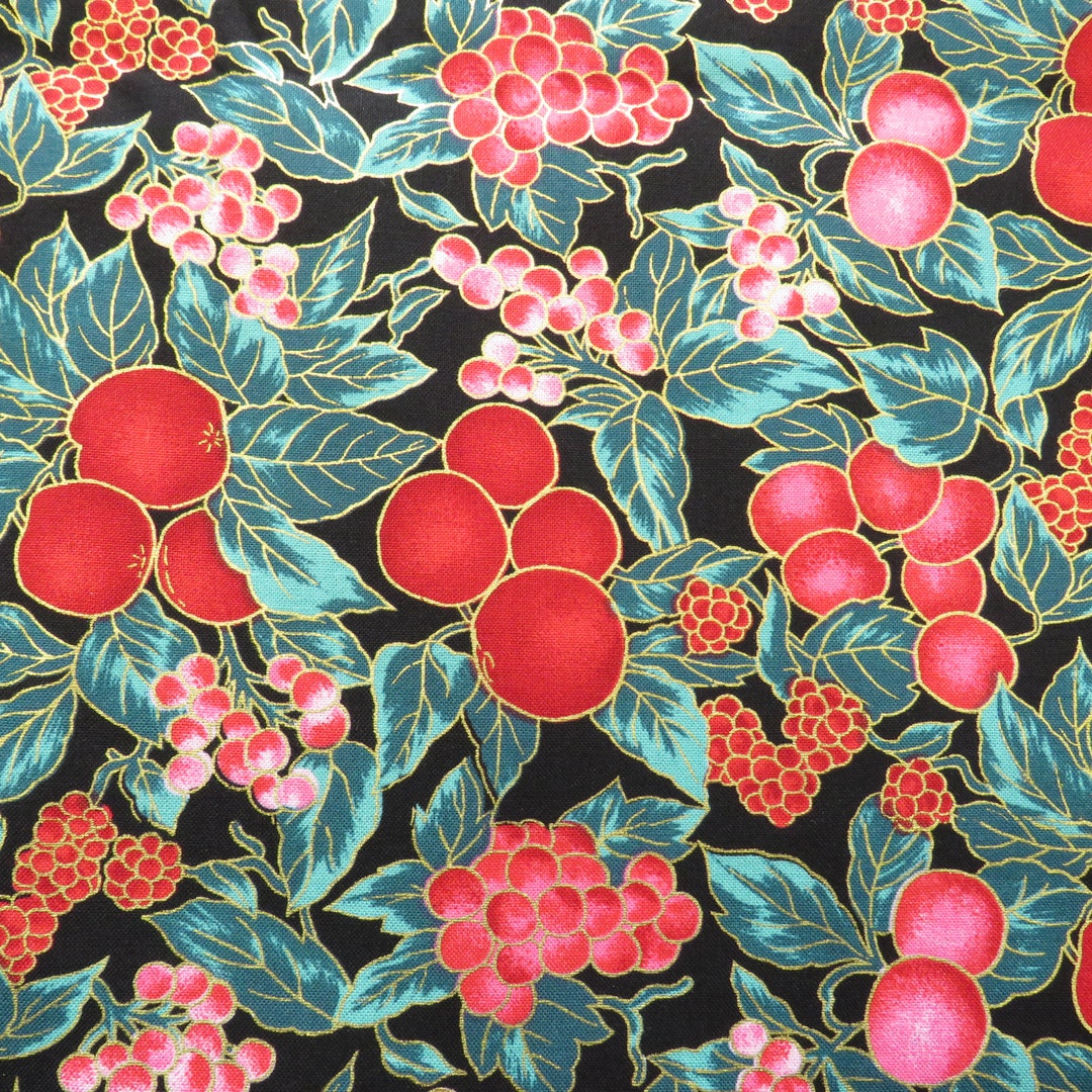 Vintage Fruit Berry Fabric Black Cotton BTY - Etsy