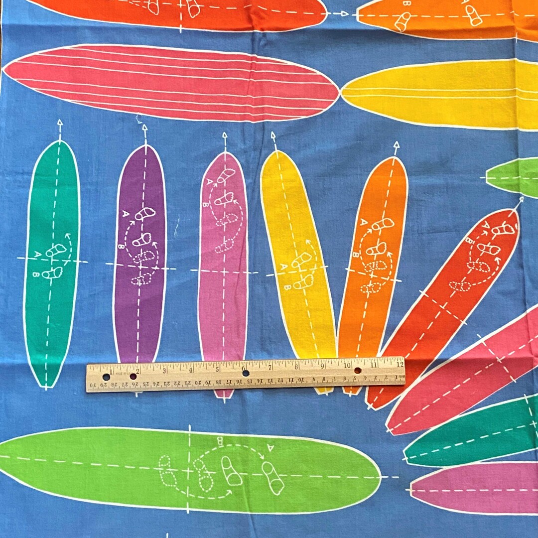 1.1 YD 1980s Pop Art Surf Board Fabric Multicolor Cotton - Etsy
