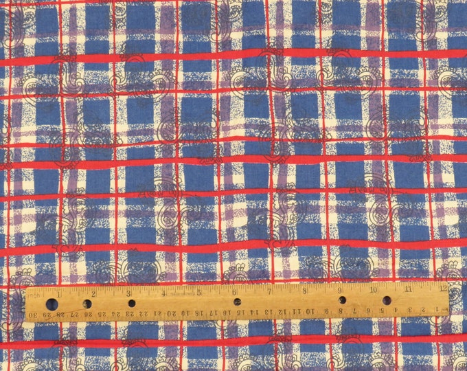 BTY Vintage Novelty Plaid Fabric Raytex Red Blue Quilting Cotton - Etsy