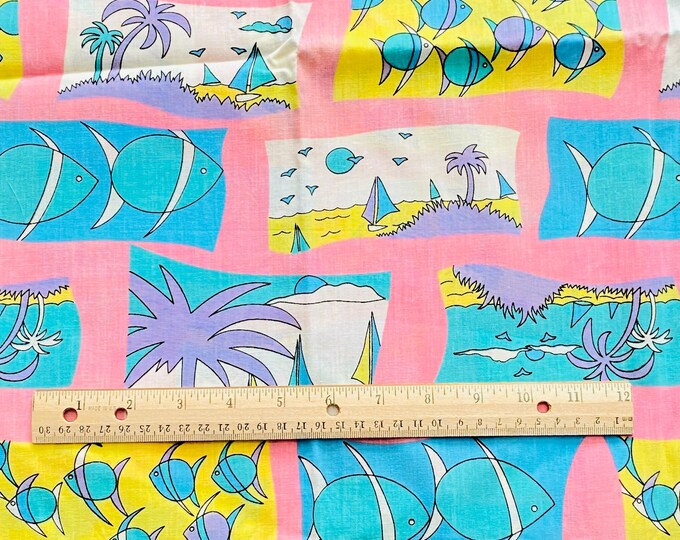 1 YD 1980s Pop Art Tropical Fabric Pastel Cotton - Etsy