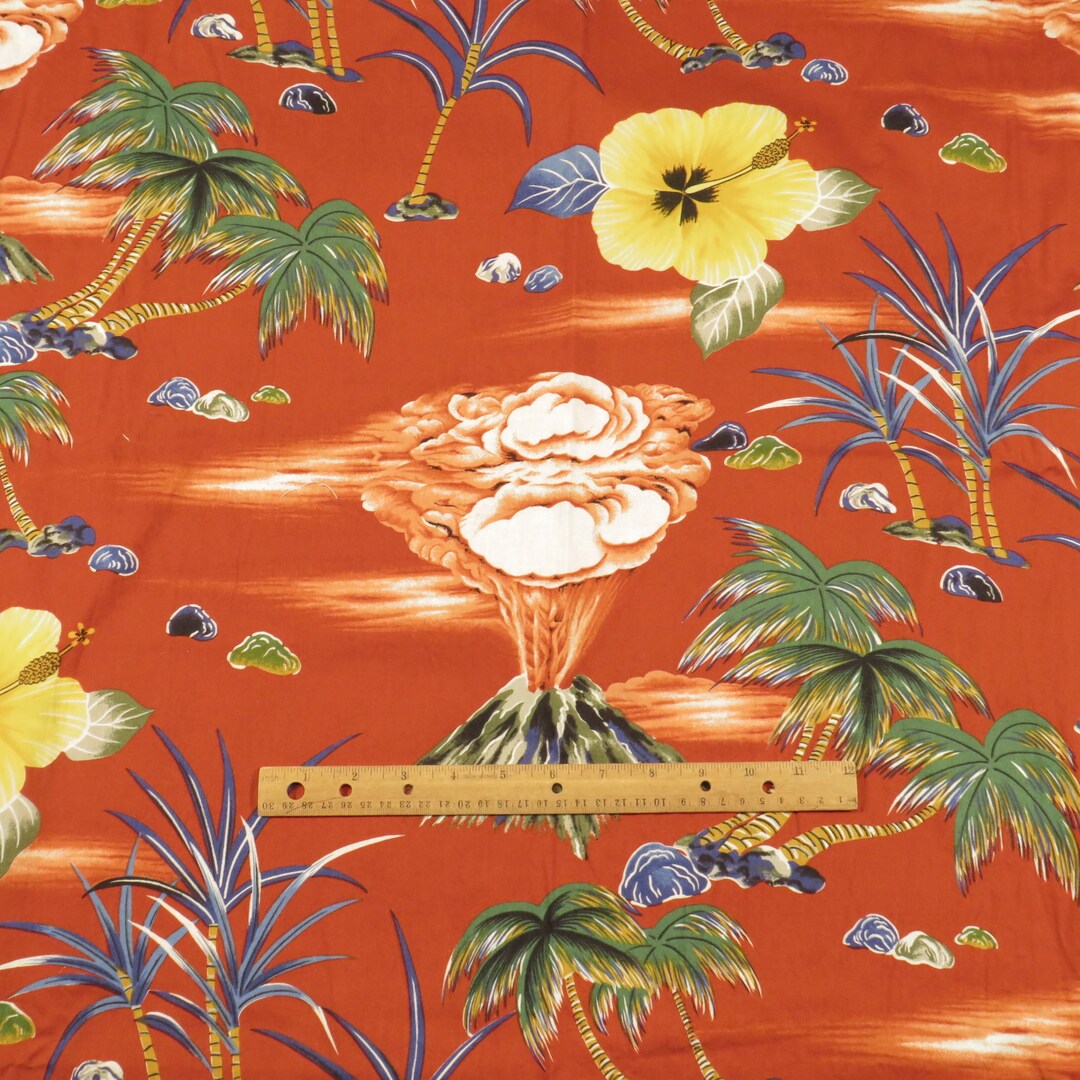 Vintage Erupting Volcano Tropical Floral Fabric Cotton 2.8 YD - Etsy