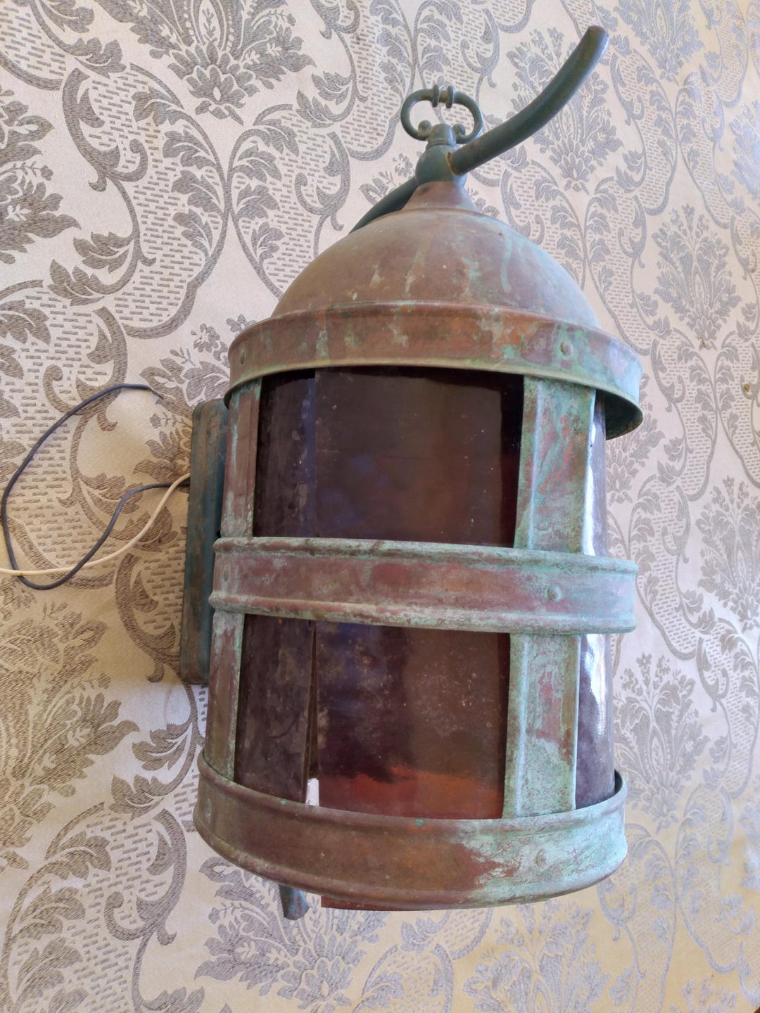 Vintage Large Copper Verdigris Exterior Porch Lantern Wall Sconce Light ...