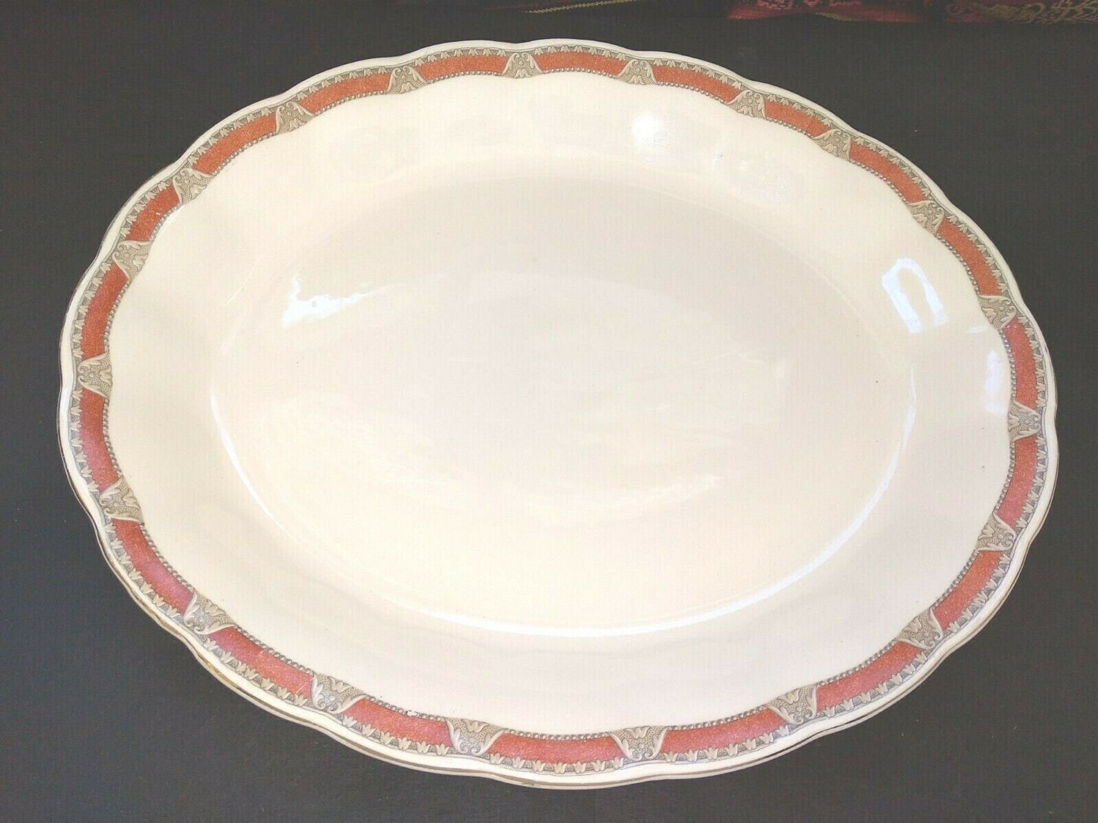 Vintage Grindley CREAMPETAL Platter 16"x13"x1 3/8" Scalloped Gold Edge ...