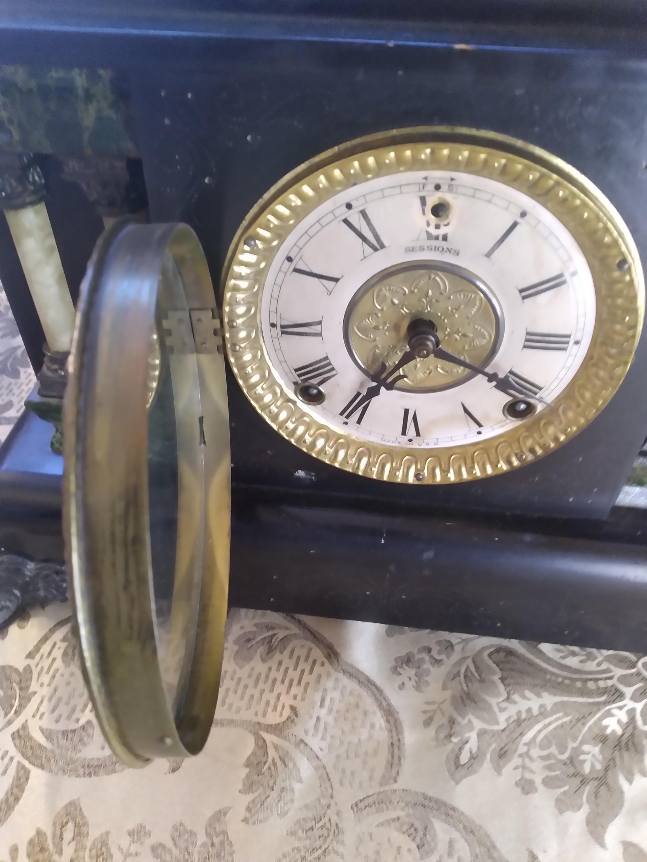 Antique Sessions 2 Pillar Mantle Clock Black 1930s 8 Day Half Hour ...